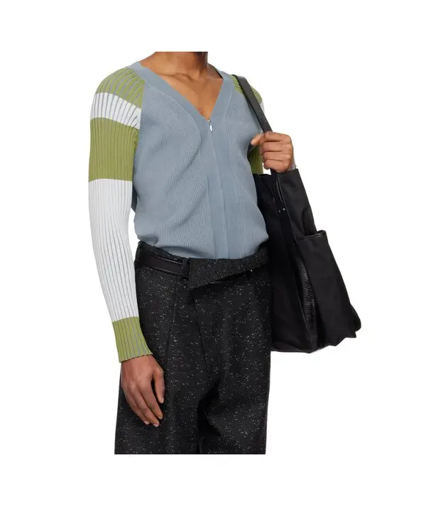 Kiko Kostadinov Ribbed Y-Neck Zip-Up Cardigan With Raglan Sleeves